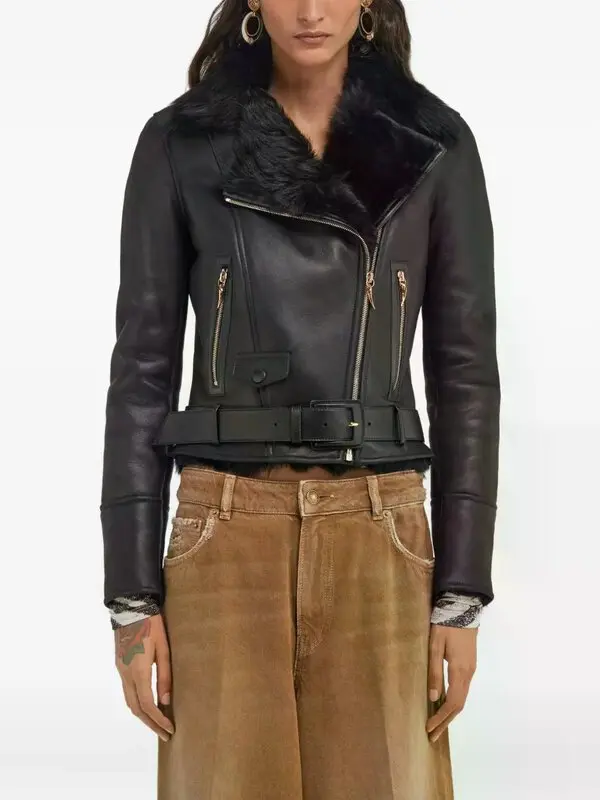 Roberto Cavalli Leather Jacket With Shearling Collar