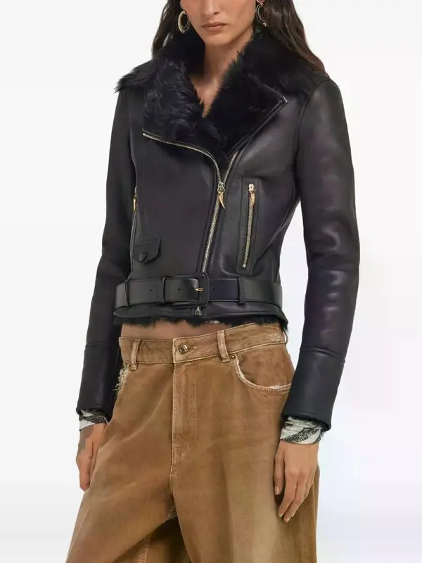 Roberto Cavalli Leather Jacket With Shearling Collar