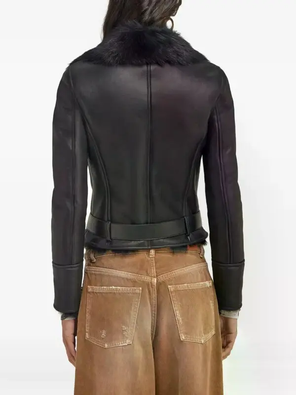 Roberto Cavalli Leather Jacket With Shearling Collar