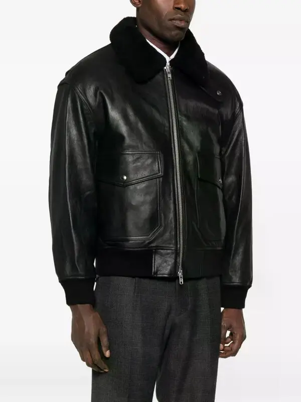 DUNST Shearling-collar Leather Jacket