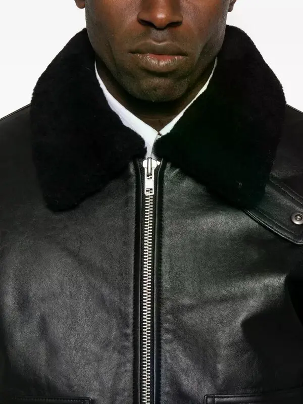 DUNST Shearling-collar Leather Jacket