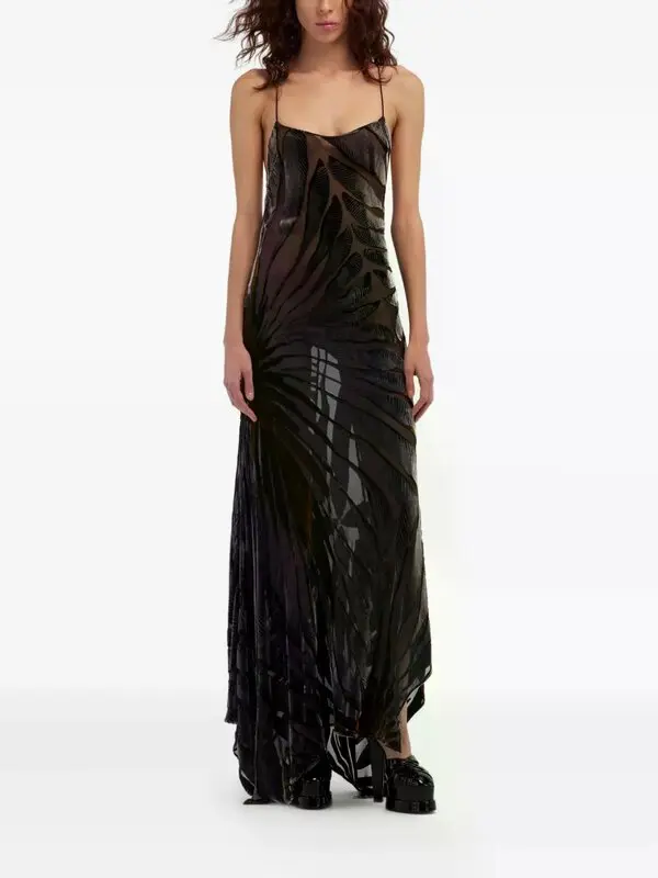 Roberto Cavalli Leaf-Print Velvet Dress In Black - 59% Off | Editorialist