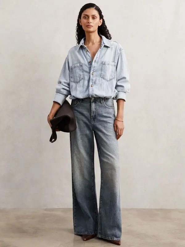 Good American Denim Shirt Jumpsuit - Indigo Blue