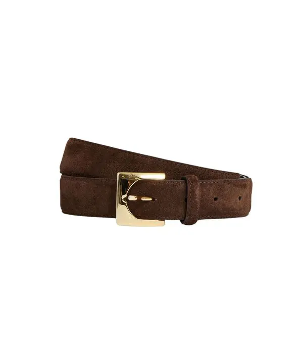 REISS Belinda Suede Belt With Square Buckle - Chocolate