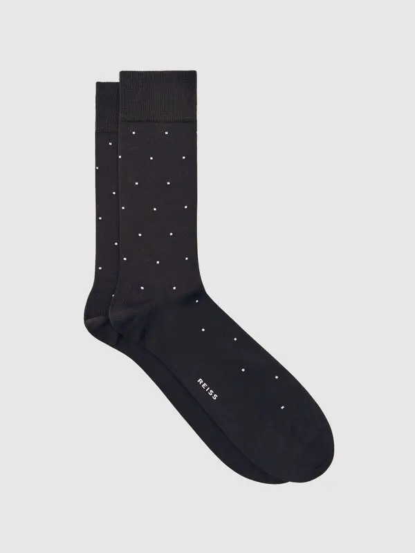 REISS Mario Spot Polka-dot Cotton-blend Socks - Chocolate Brown