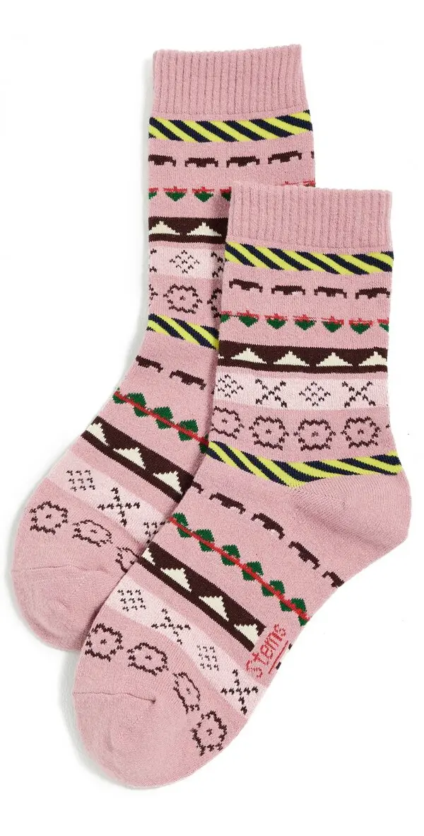 STEMS Leah Striped Crew Socks - Pink