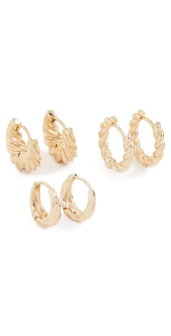 BY ADINA EDEN Solid Twisted Huggie Earrings Set - Gold