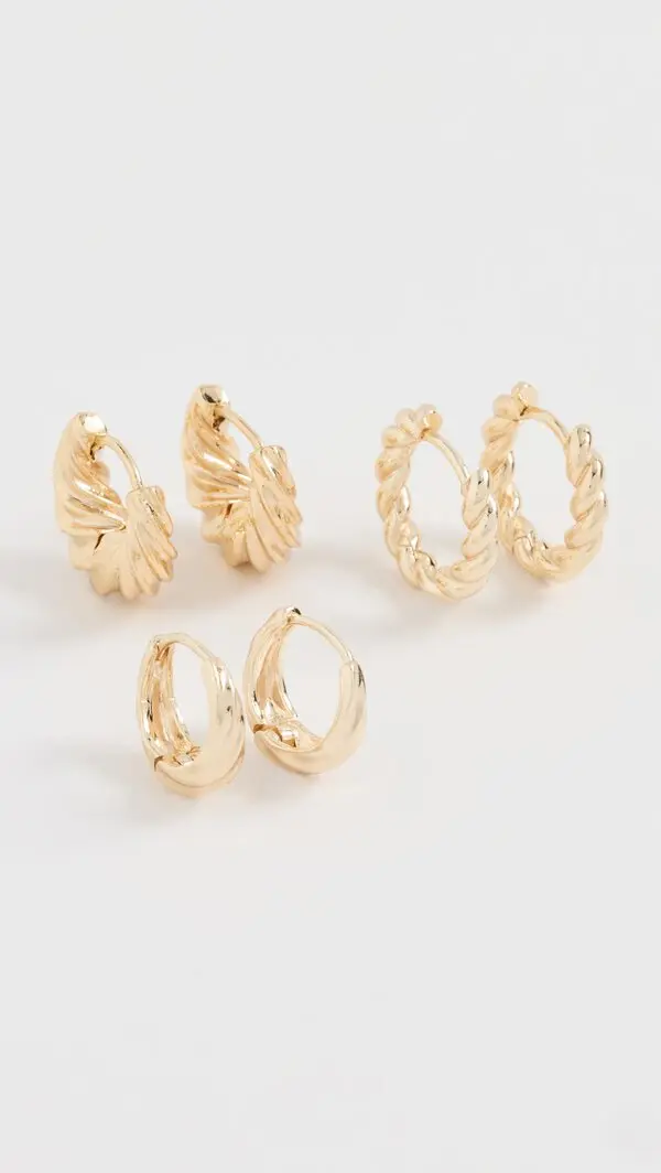 BY ADINA EDEN Solid Twisted Huggie Earrings Set