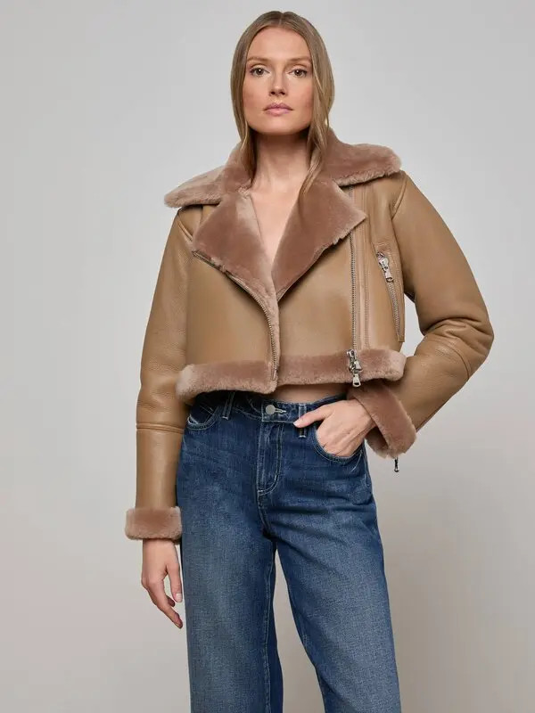L'Agence Pike Shearling Leather Jacket - Chanterelle