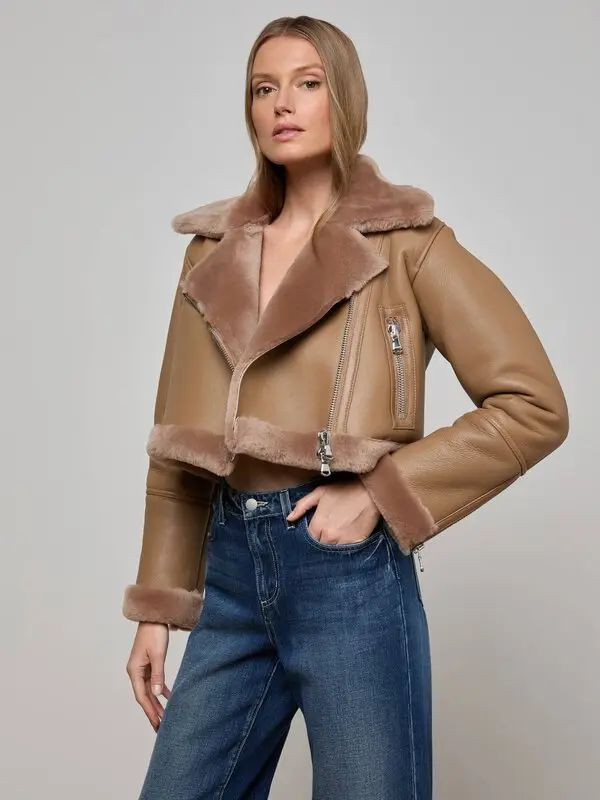 L'Agence Pike Shearling Leather Jacket - Chanterelle