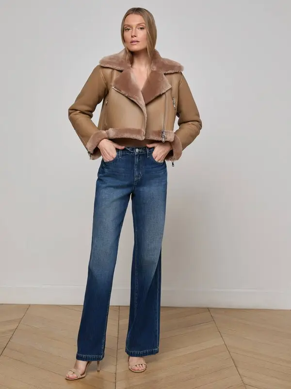 L'Agence Pike Shearling Leather Jacket - Chanterelle