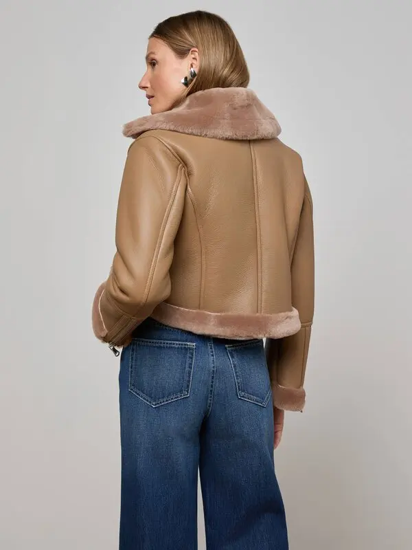 L'Agence Pike Shearling Leather Jacket - Chanterelle