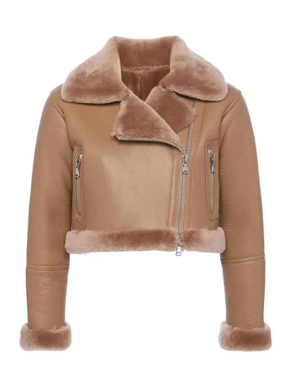 L'Agence Pike Shearling Leather Jacket - Chanterelle