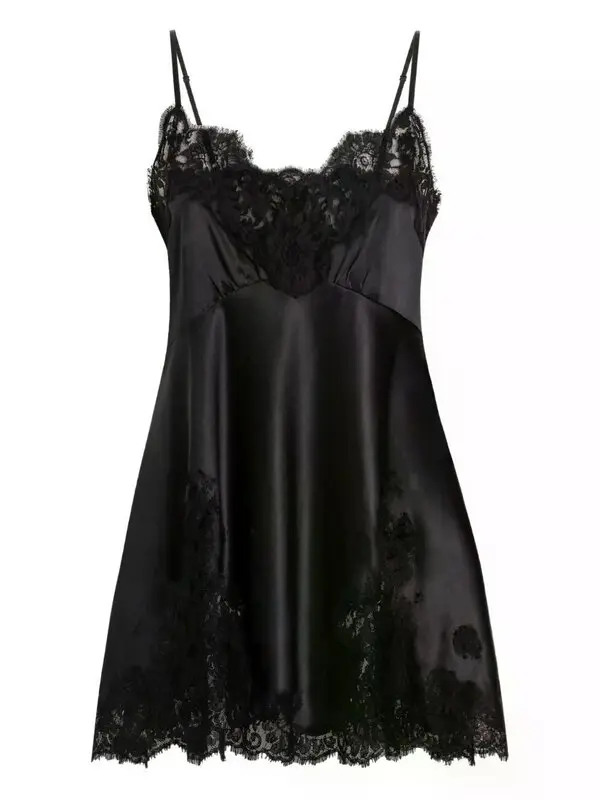 Dolce & Gabbana Lace-trimmed Satin Slip Dress - Black