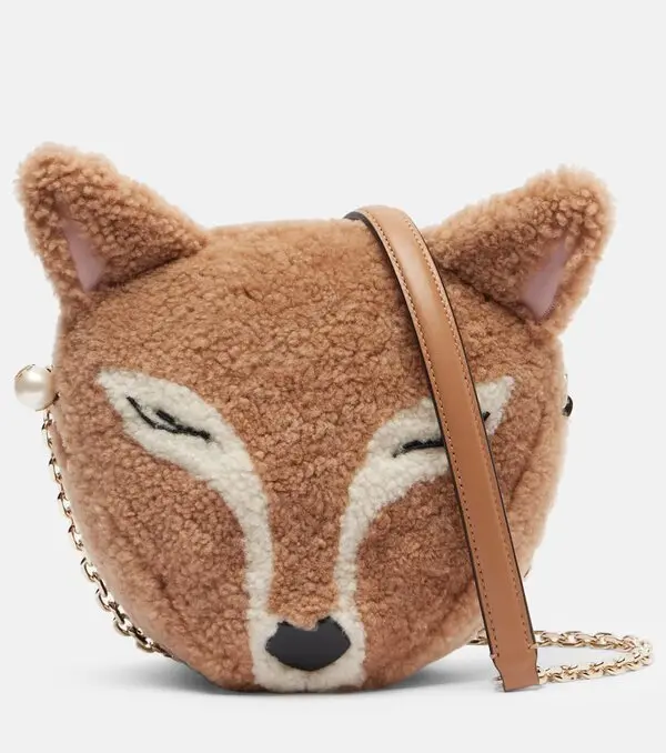 JIMMY CHOO Soft Fox Mini Shearling Shoulder Bag