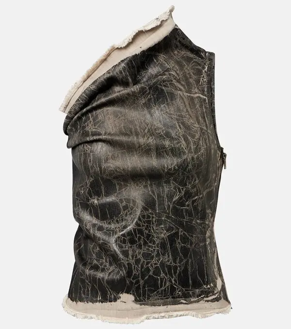 Rick Owens Athena Printed One-shoulder Denim Top