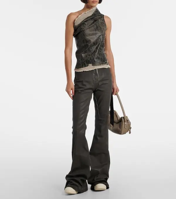 Rick Owens Athena Printed One-shoulder Denim Top
