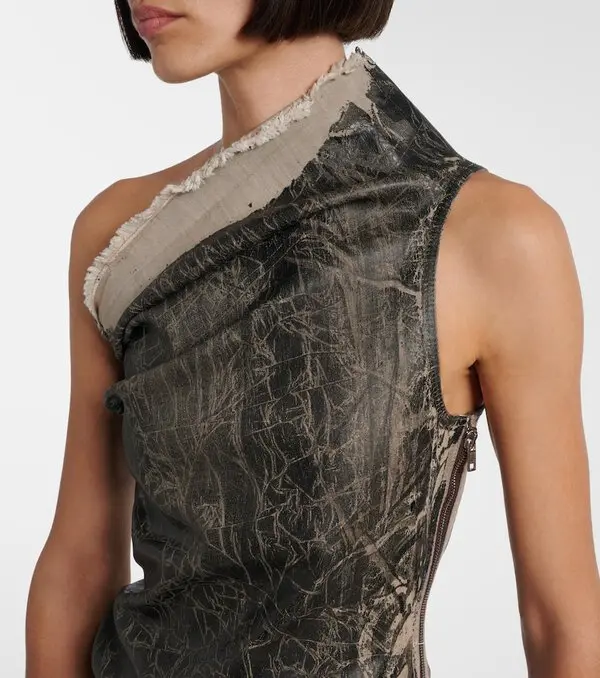 Rick Owens Athena Printed One-shoulder Denim Top