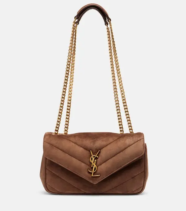 Saint Laurent Loulou Small Matelassé Suede Shoulder Bag - Brown