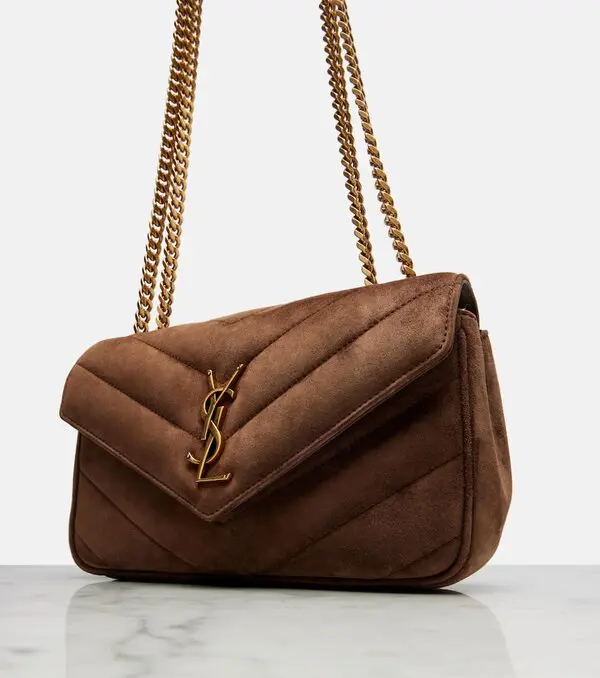 Saint Laurent Loulou Small Matelassé Suede Shoulder Bag - Brown
