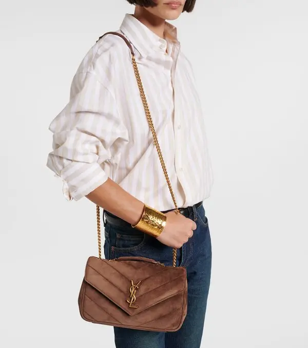 Saint Laurent Loulou Small Matelassé Suede Shoulder Bag - Brown