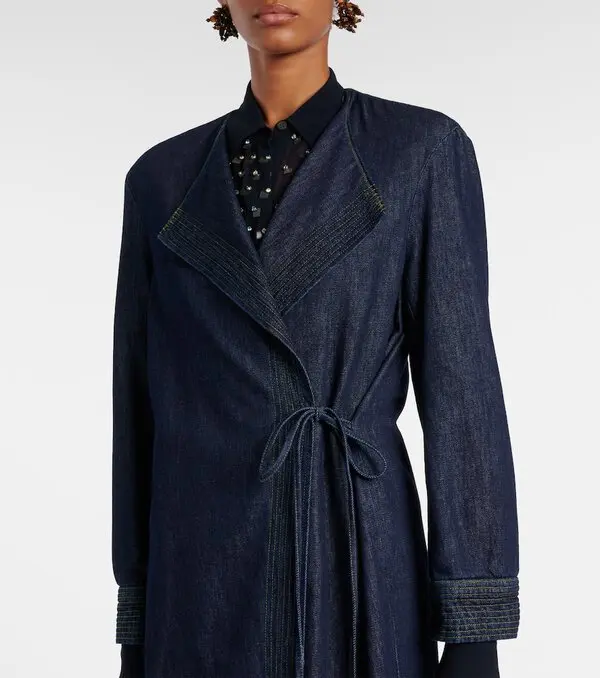 Dries Van Noten Denim Wrap Coat - Blue