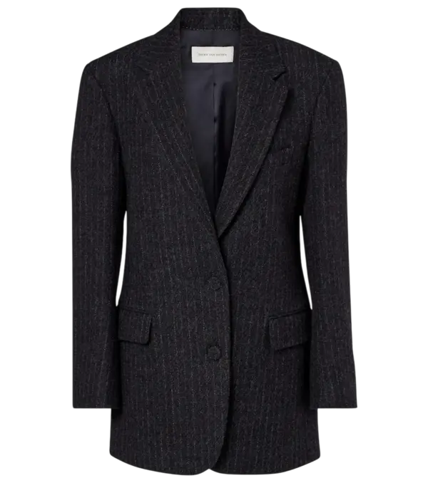 Dries Van Noten Pinstripe Wool Blazer - Grey