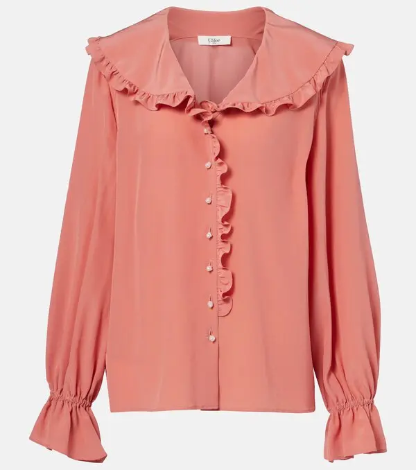 Chloé Ruffled Silk Crêpe De Chine Blouse - Pink