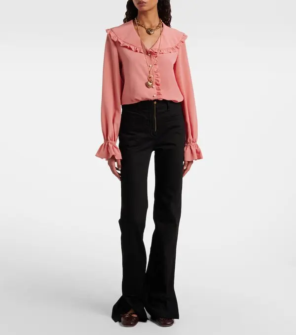 Chloé Ruffled Silk Crêpe De Chine Blouse - Pink
