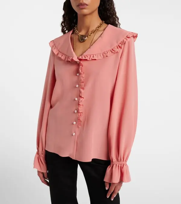 Chloé Ruffled Silk Crêpe De Chine Blouse - Pink