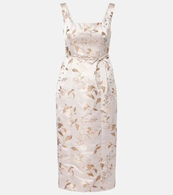 Staud Zoe Floral Brocade Satin Midi Dress - Pink