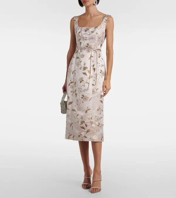 Staud Zoe Floral Brocade Satin Midi Dress