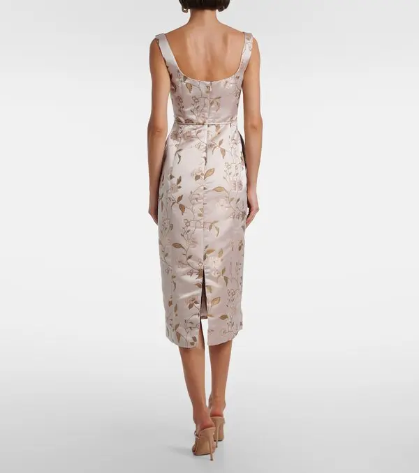 Staud Zoe Floral Brocade Satin Midi Dress