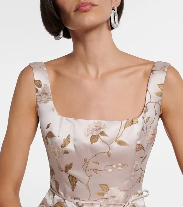 Staud Zoe Floral Brocade Satin Midi Dress