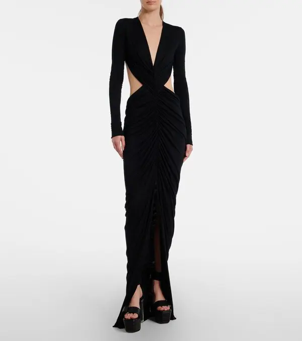 Rick Owens Ruched Open-back Jersey Gown - Black