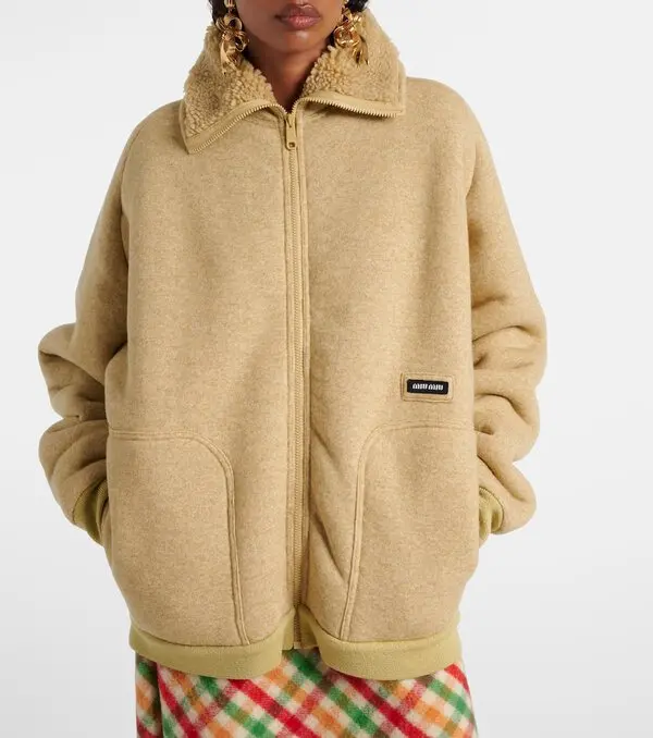 Miu Miu Logo Fleece Blouson - Beige