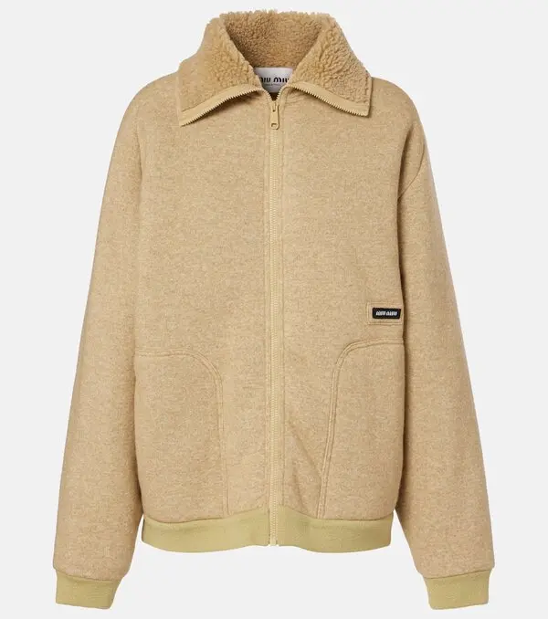 Miu Miu Logo Fleece Blouson - Beige