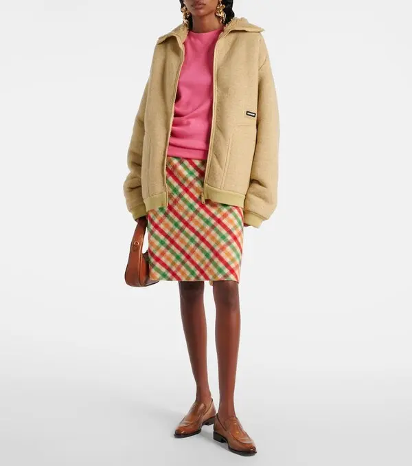 Miu Miu Logo Fleece Blouson - Beige