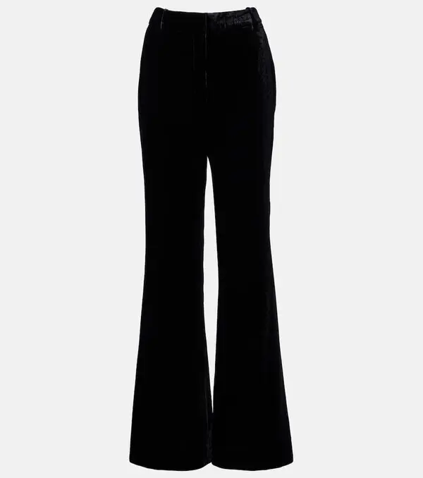 NILI LOTAN Effy High-rise Flared Velvet Pants - Black