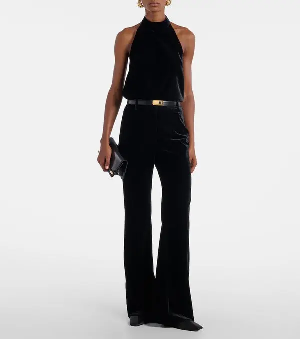 NILI LOTAN Effy High-rise Flared Velvet Pants