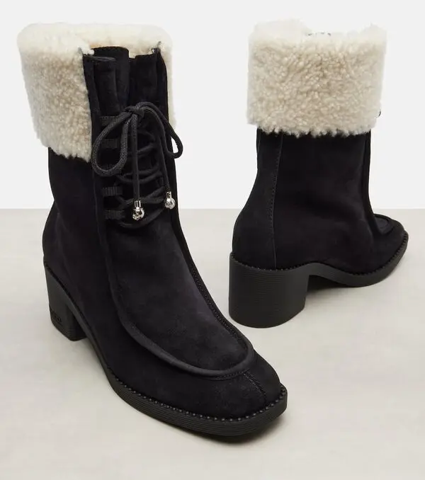 JIMMY CHOO Suede Ankle Boots With Shearling Trim