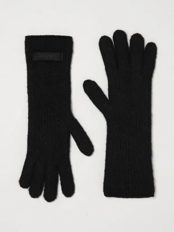 Jacquemus Knitted Gloves With Grosgrain Detail - Black
