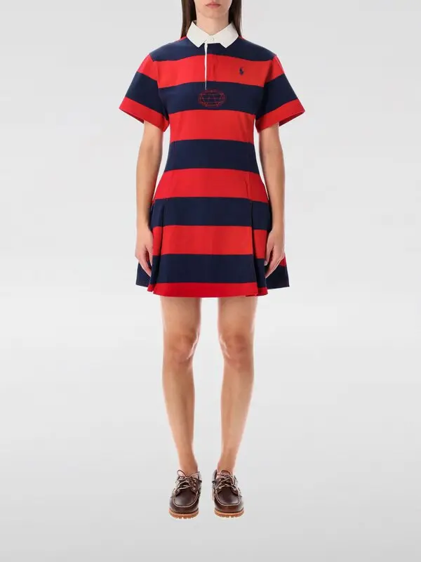 strapless open back dress Striped Popcorn Print Mini Shirt Dress Red main image 0