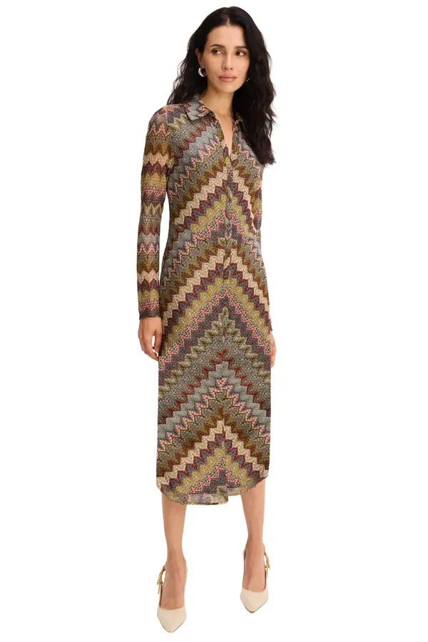 Chevron Knit Shirt Dress
