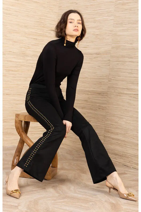 Hale Bob Alexia Suede Studs Pant - Black