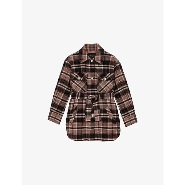 Maje Checked Wool-blend Coat With Flap-pockets