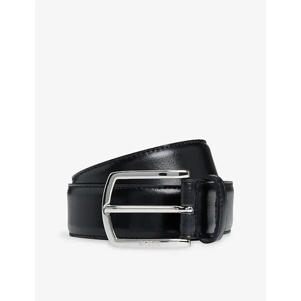BOSS Engraved Leather Belt - Black
