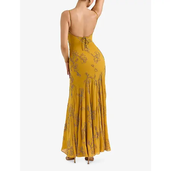 house of cb beaded dress House of Cb Calla Pearl Gown Ivory – shortandsweethire main image 1