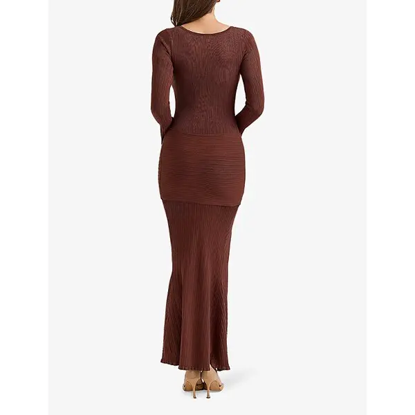 House OF CB Khrysta Draped Knit Maxi Dress - Chocolate Brown