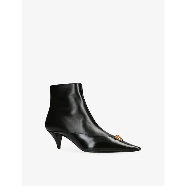 Versace Logo-embellished Leather Heeled Ankle Boots